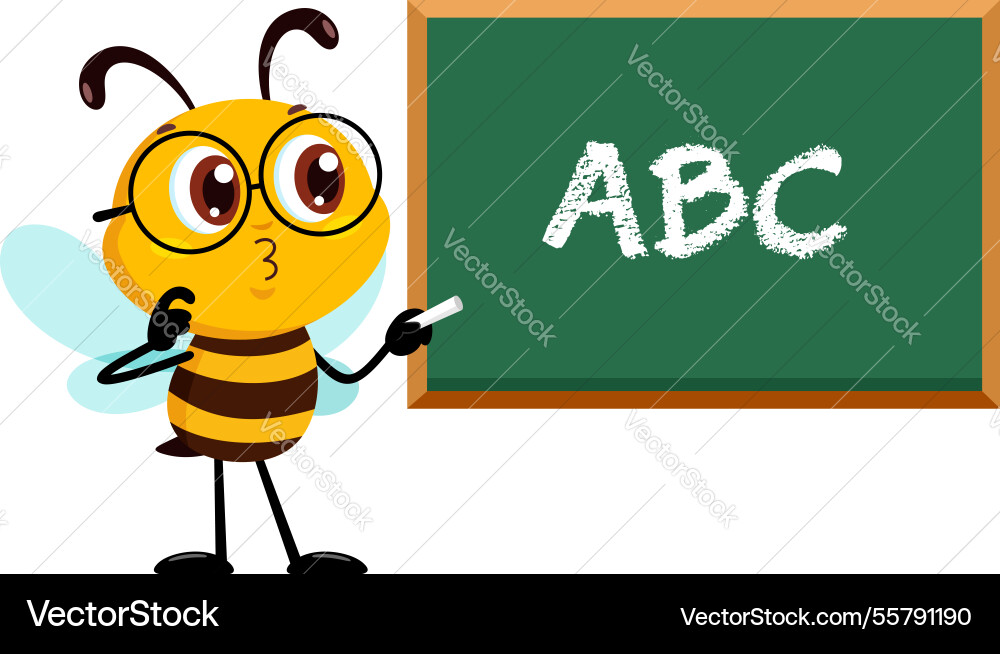 Cute school bee cartoon character Royalty Free Vector Image