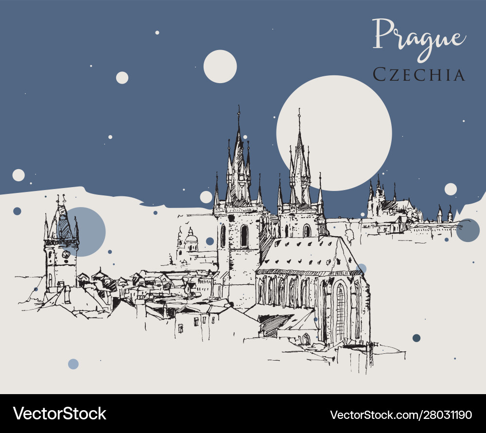 Drawing sketch prague Royalty Free Vector Image