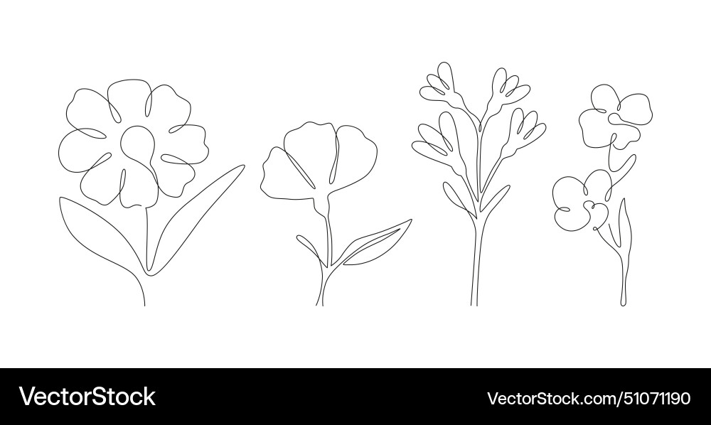 Field line art flower set Royalty Free Vector Image