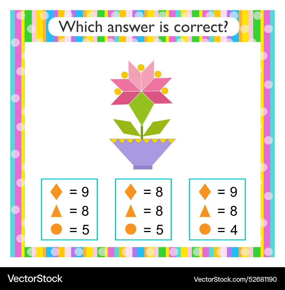 Math game find the correct answer Royalty Free Vector Image