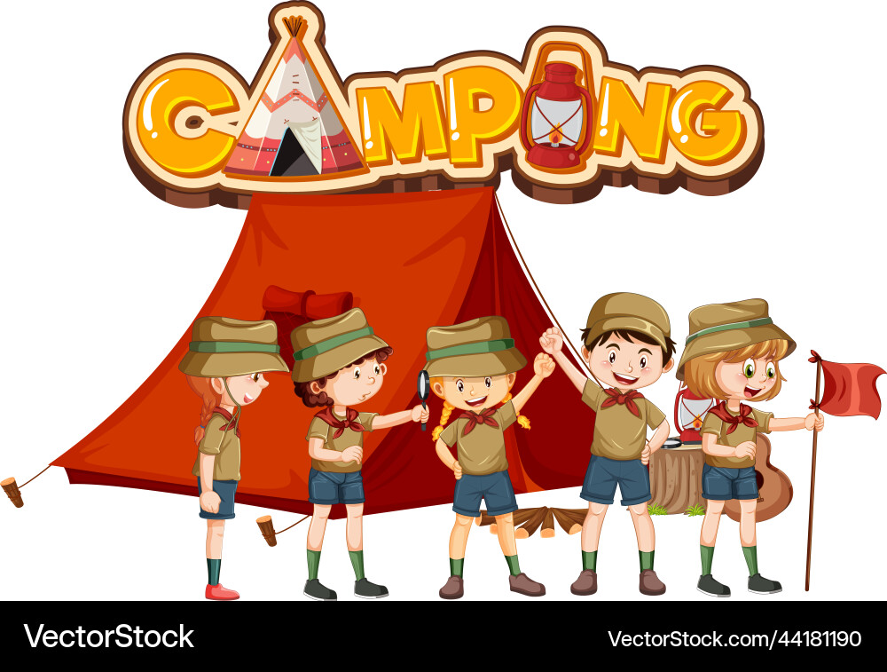 Outdoor camping with scout kids Royalty Free Vector Image