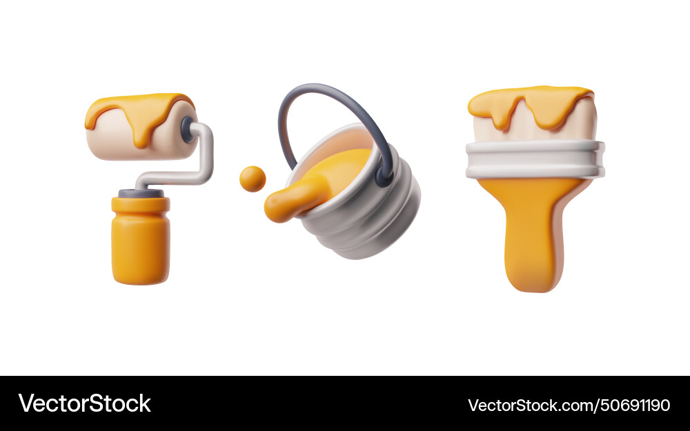Paint tools 3d icons set cartoon realistic Vector Image