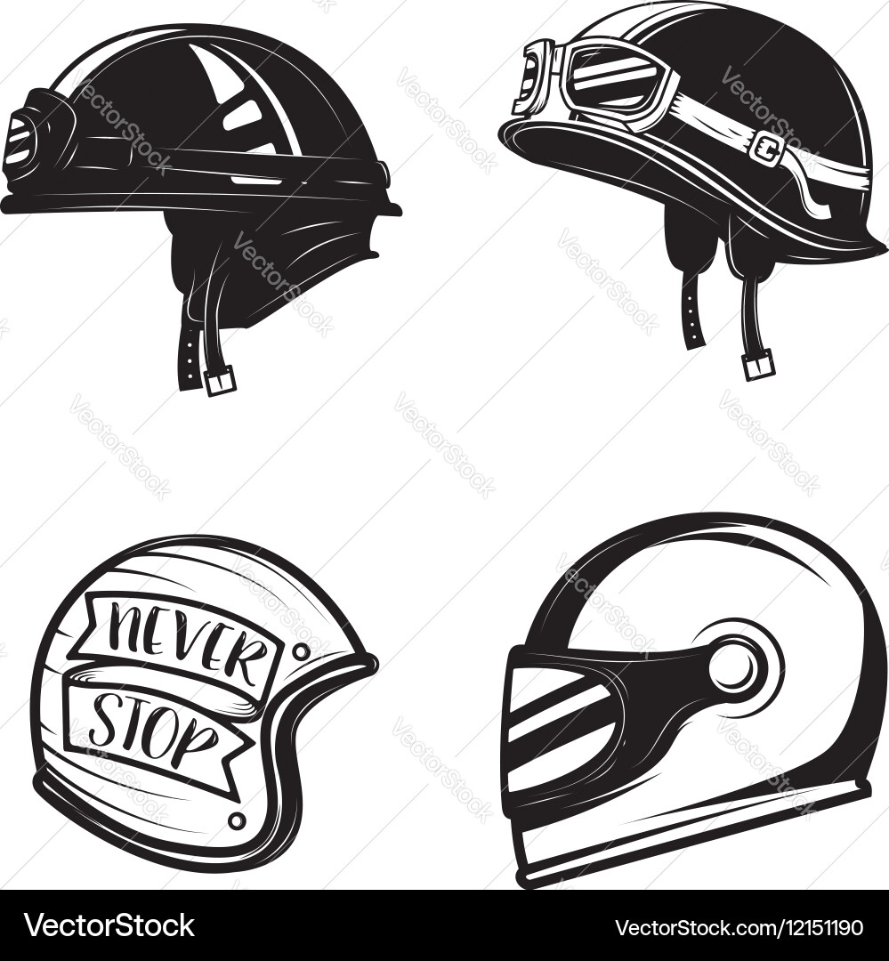 Set of different biker helmets isolated on white Vector Image