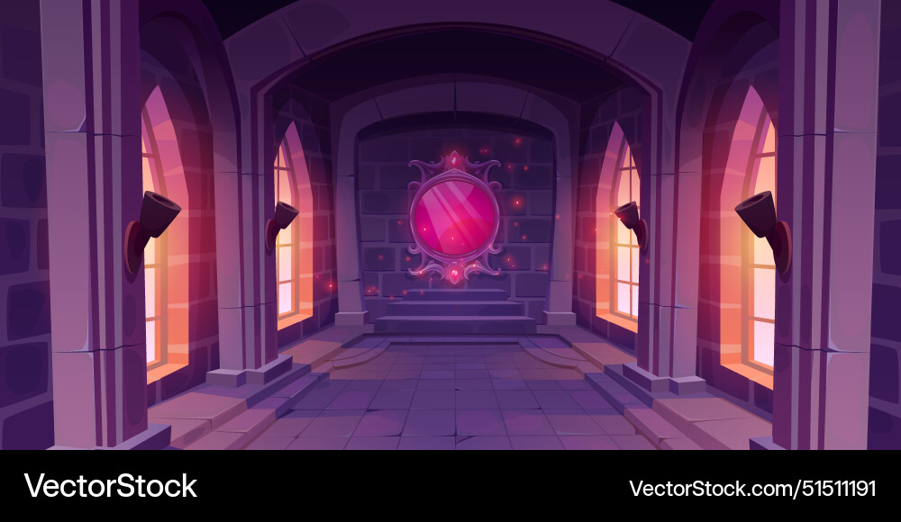 Magic mirror hanging on wall of castle hall Vector Image