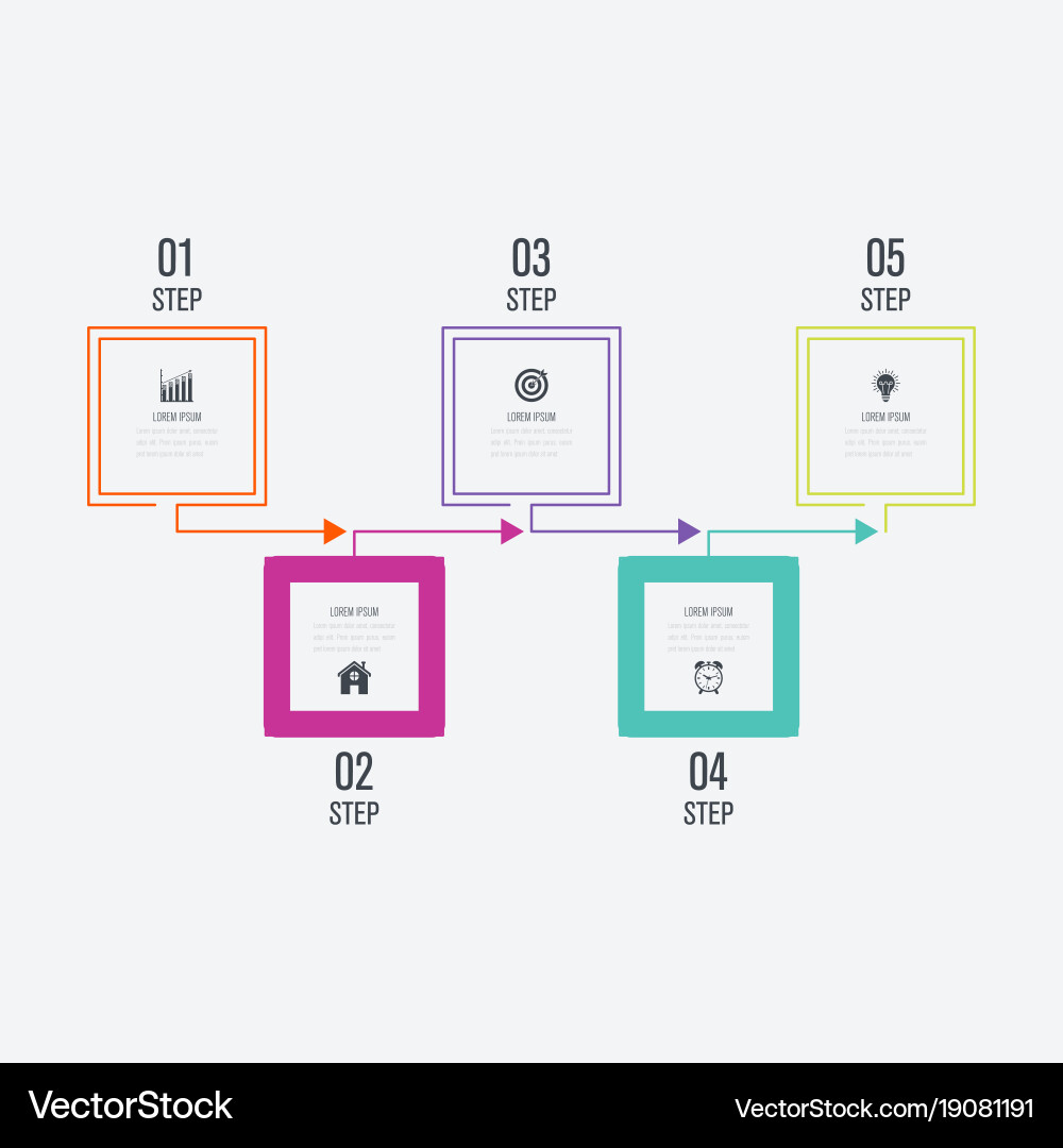 Modern infographics with 5 square Royalty Free Vector Image