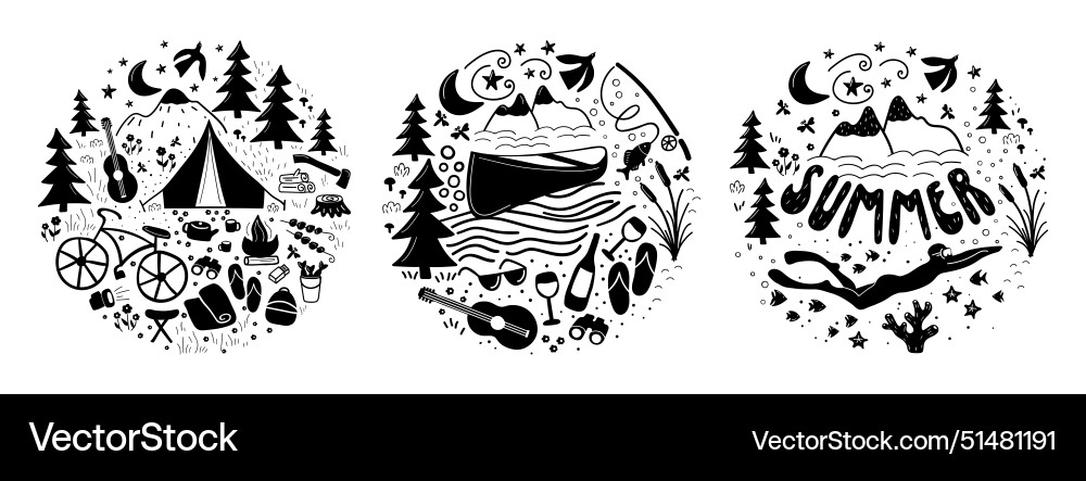 Summer camp adventure badges set Royalty Free Vector Image