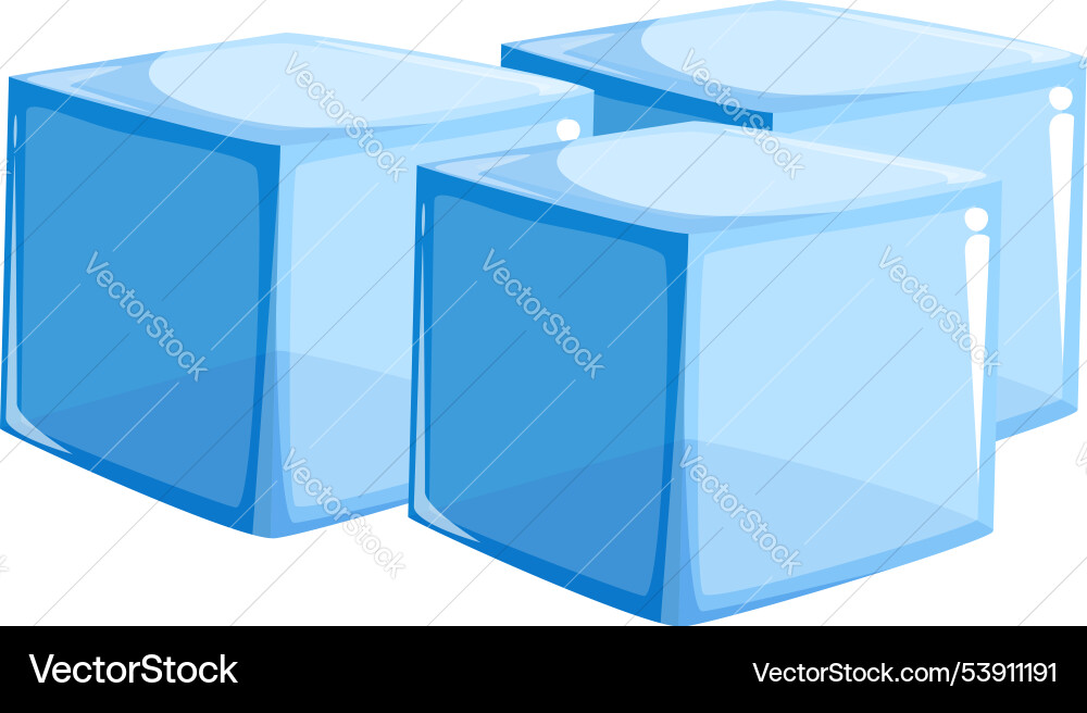 Three cartoon ice cubes melting slowly Royalty Free Vector