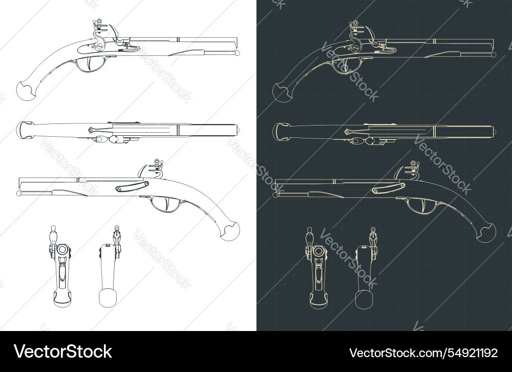 Antique pistol blueprints Royalty Free Vector Image