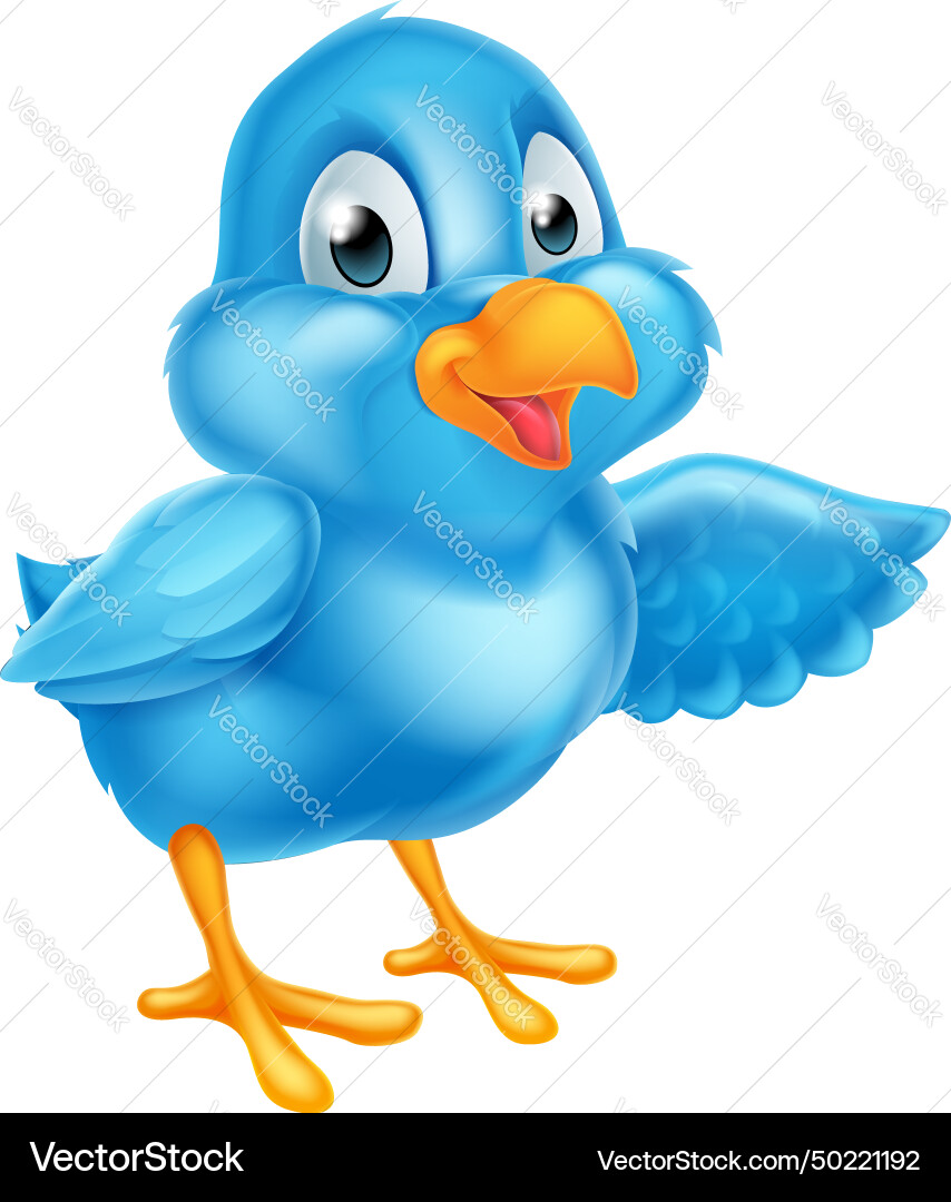 Cartoon pointing bluebird Royalty Free Vector Image