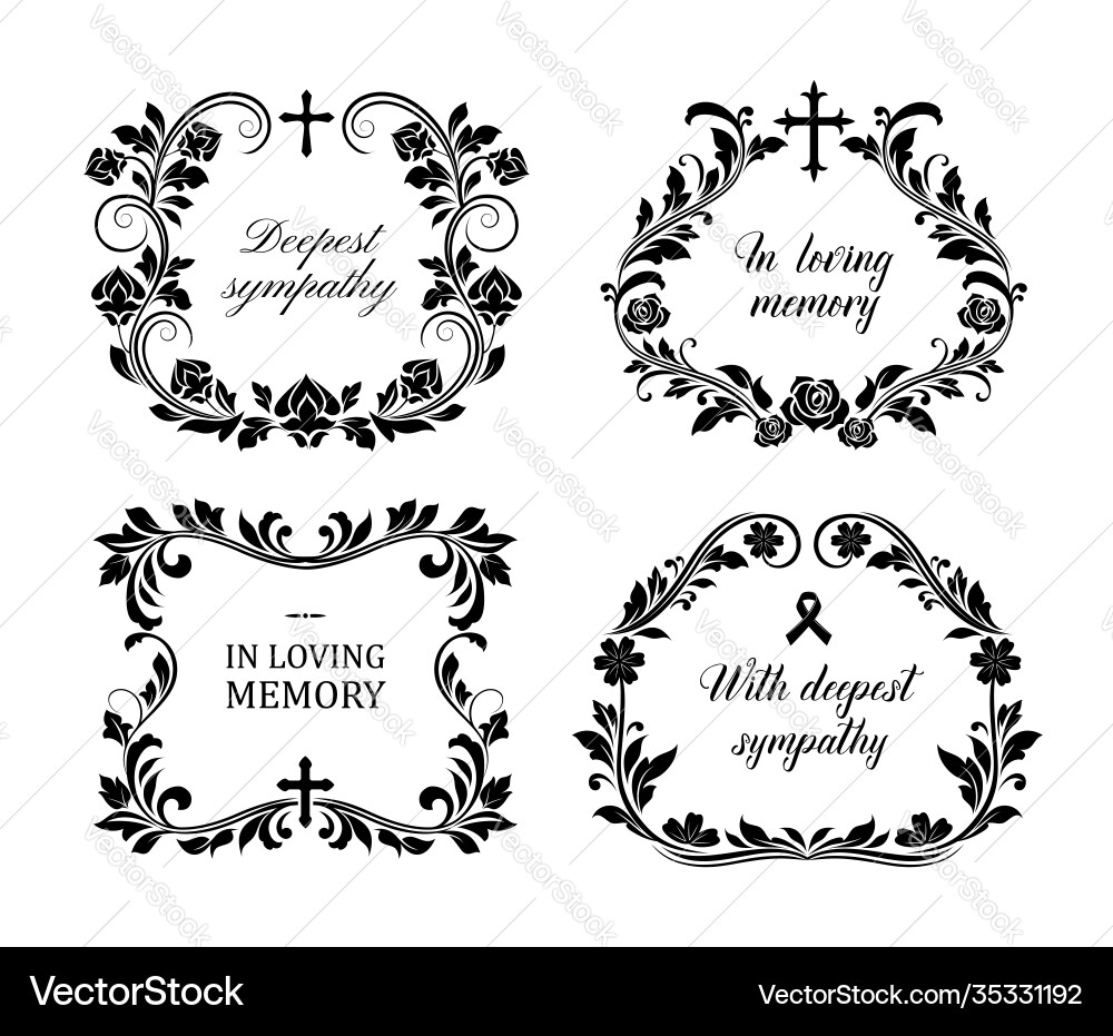 Funeral frames vintage obituary wreath set Vector Image