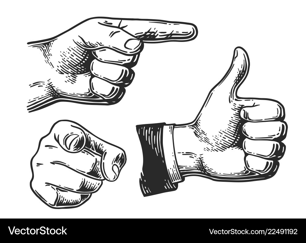 Hand Gesture Engraving Set Royalty Free Vector Image