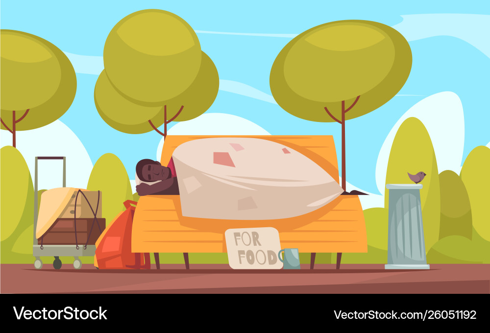 Homeless poor flat banner Royalty Free Vector Image
