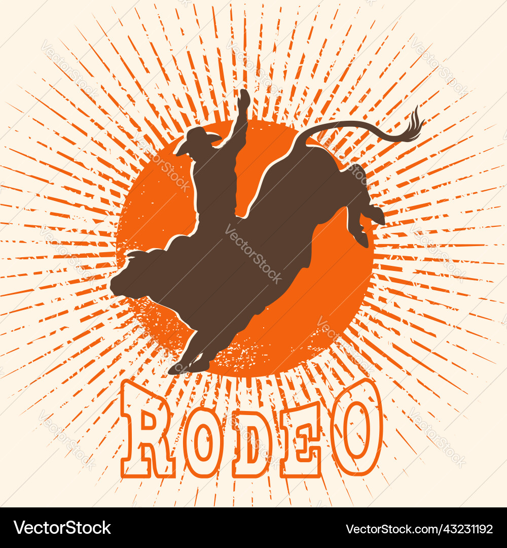 Rodeo bull label cowboy riding a wild Royalty Free Vector
