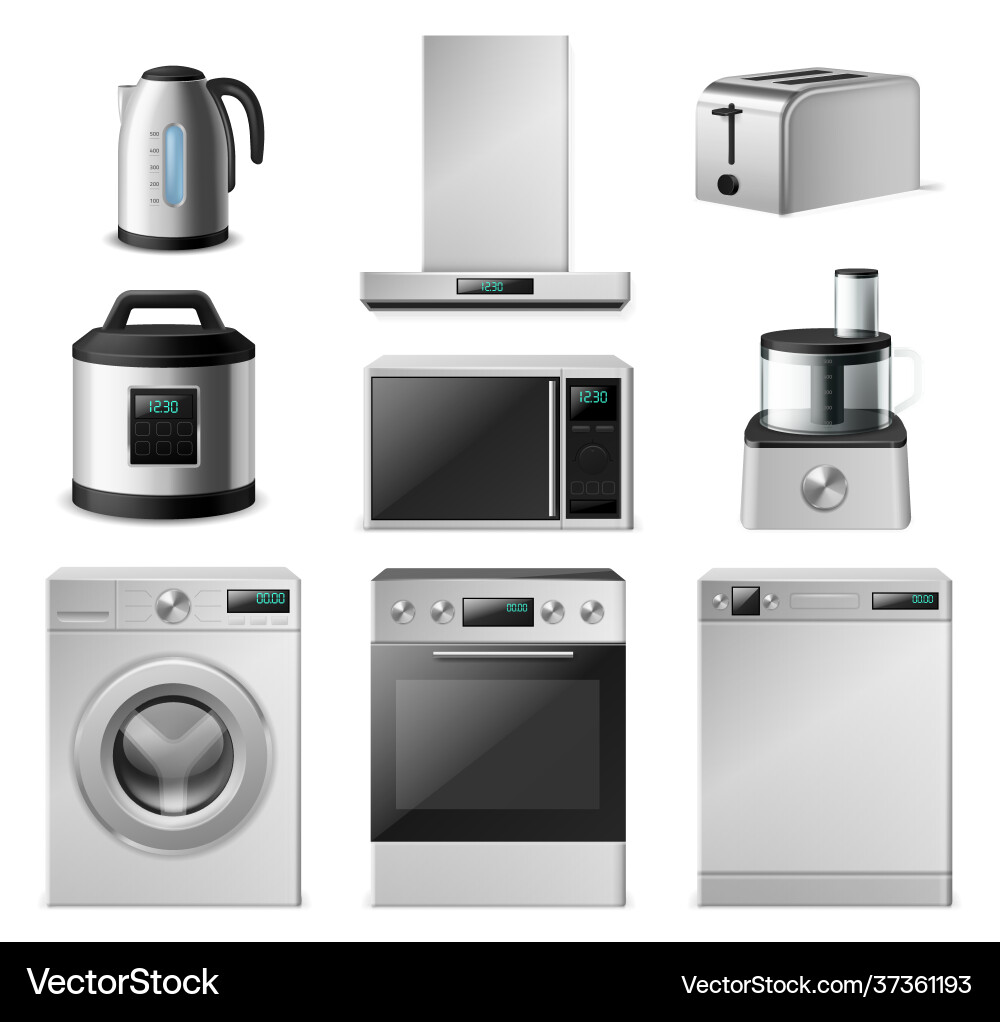 3d kitchen appliance realistic metal household Vector Image