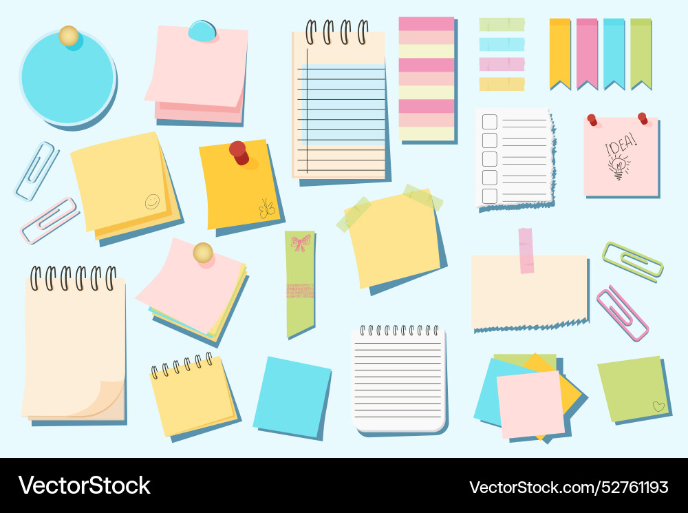 Cartoon sticky notes mega set elements in flat Vector Image