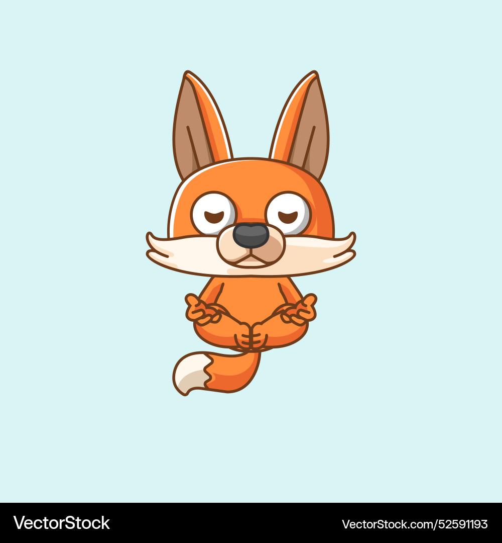 Cute fox meditation yoga kawaii chibi character Vector Image