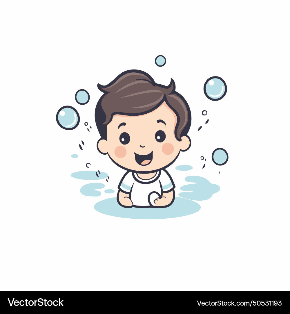 Cute little boy playing with soap bubbles cartoon Vector Image