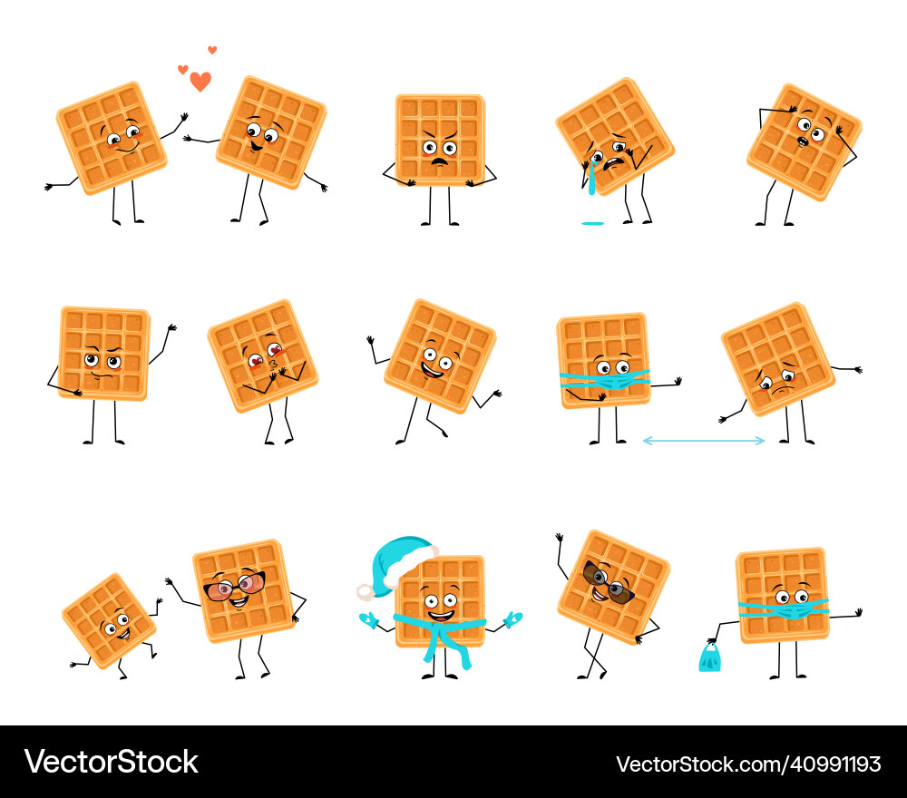 Cute Waffle Character - Happy & Sad Royalty Free Vector