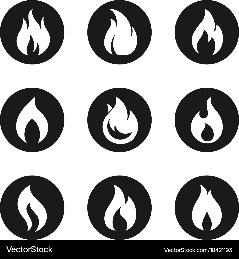 Fire flame icon button set Royalty Free Vector Image