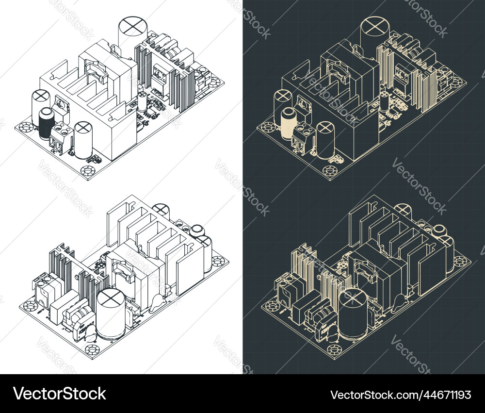 Power supply module isometric blueprints Vector Image