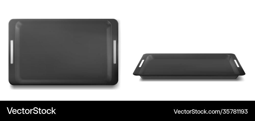 Realistic empty black plastic food tray Royalty Free Vector