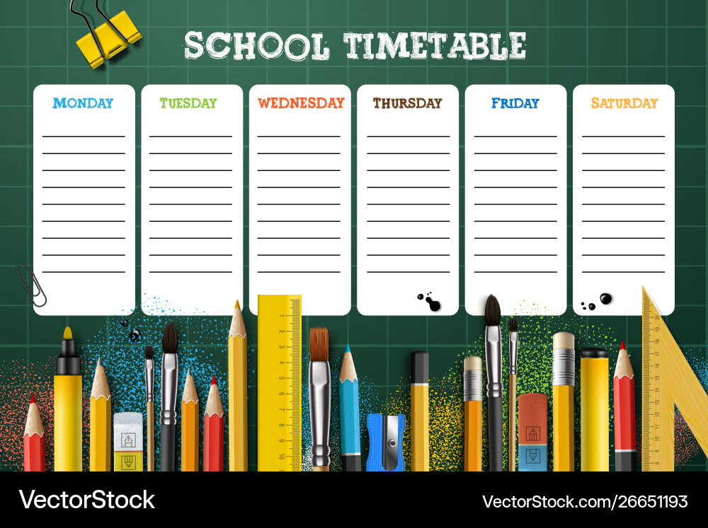 School timetable template for students or pupils Vector Image