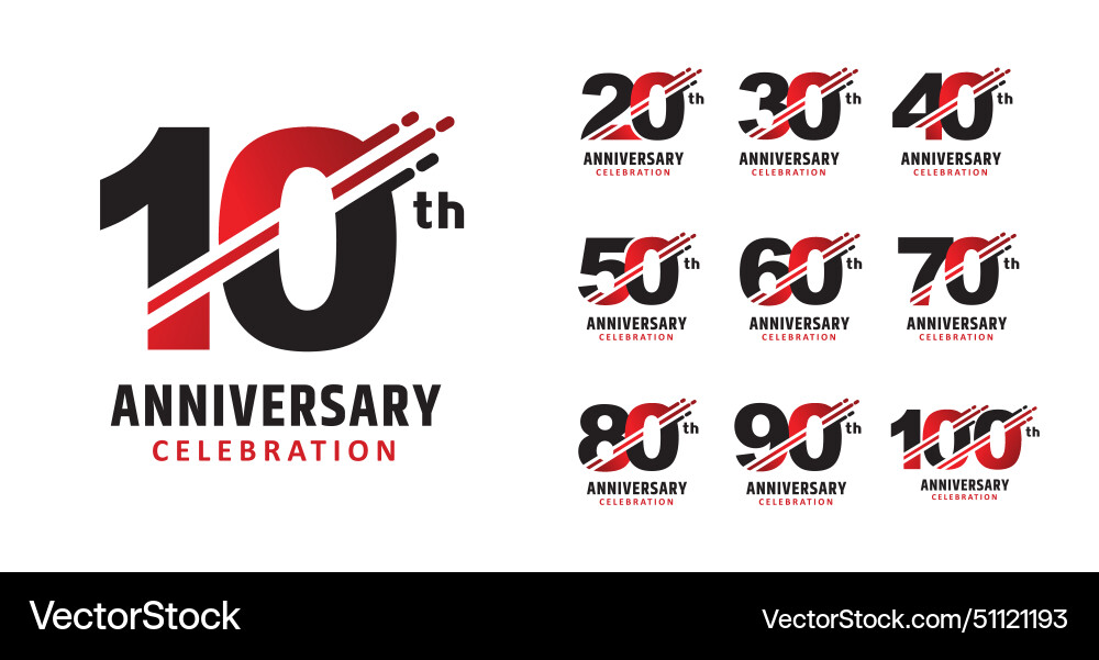 Set of anniversary number with slashes Royalty Free Vector