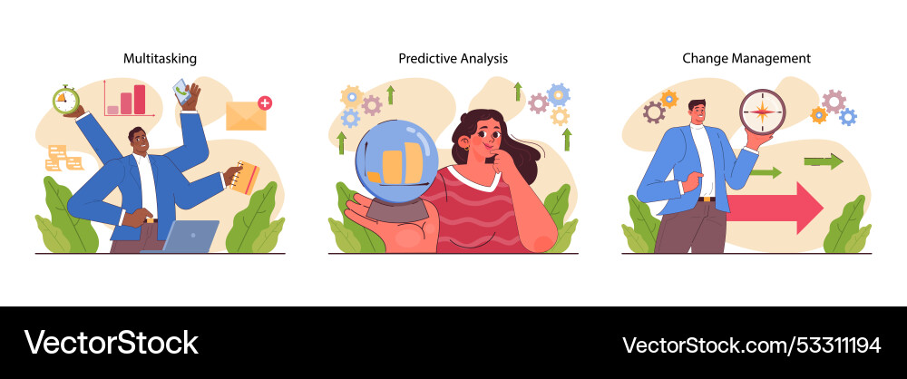 Business processes optimization set productive Vector Image