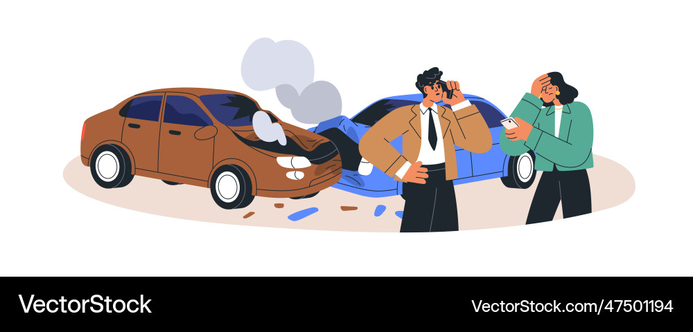 Car drivers calling for help after collision Vector Image