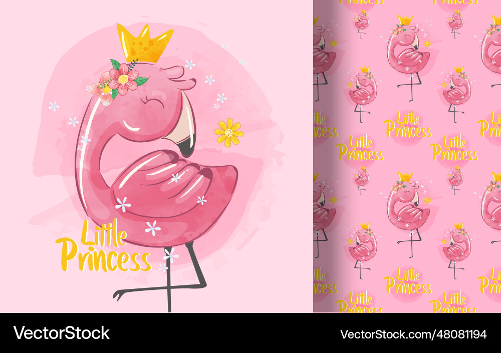 Cute little princess flamingo with pattern Vector Image