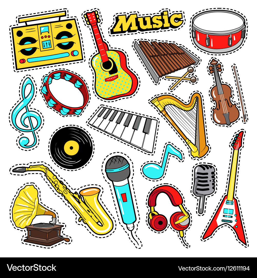 Musical instruments stickers patches badges Vector Image