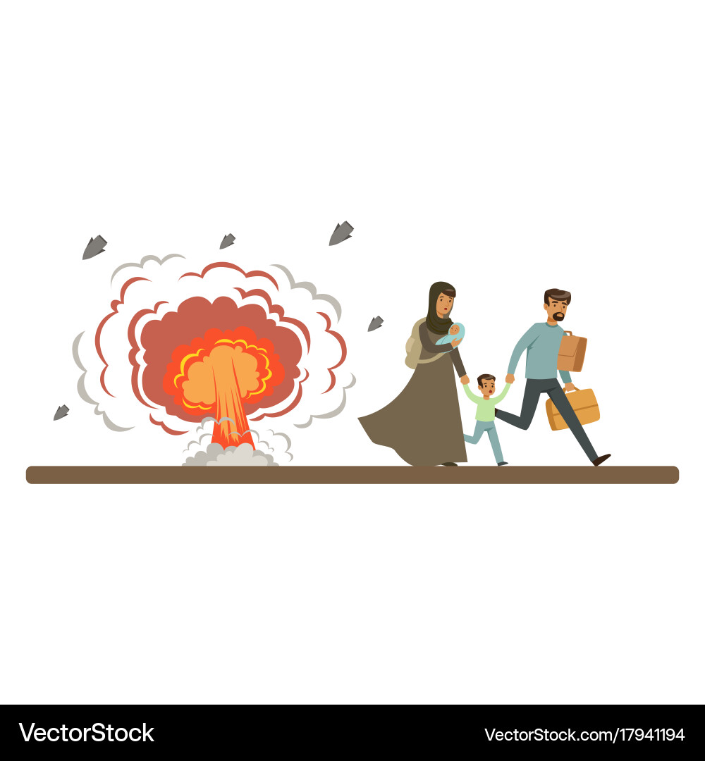 Stateless refugee family escaping from war Vector Image