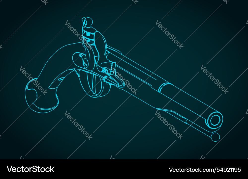 Antique pistol isometric blueprint Royalty Free Vector Image