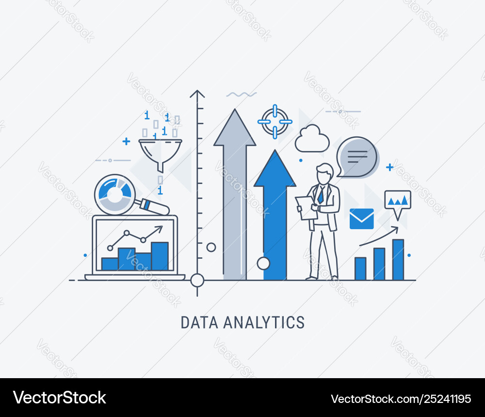 Data analytics website banner thin line Royalty Free Vector