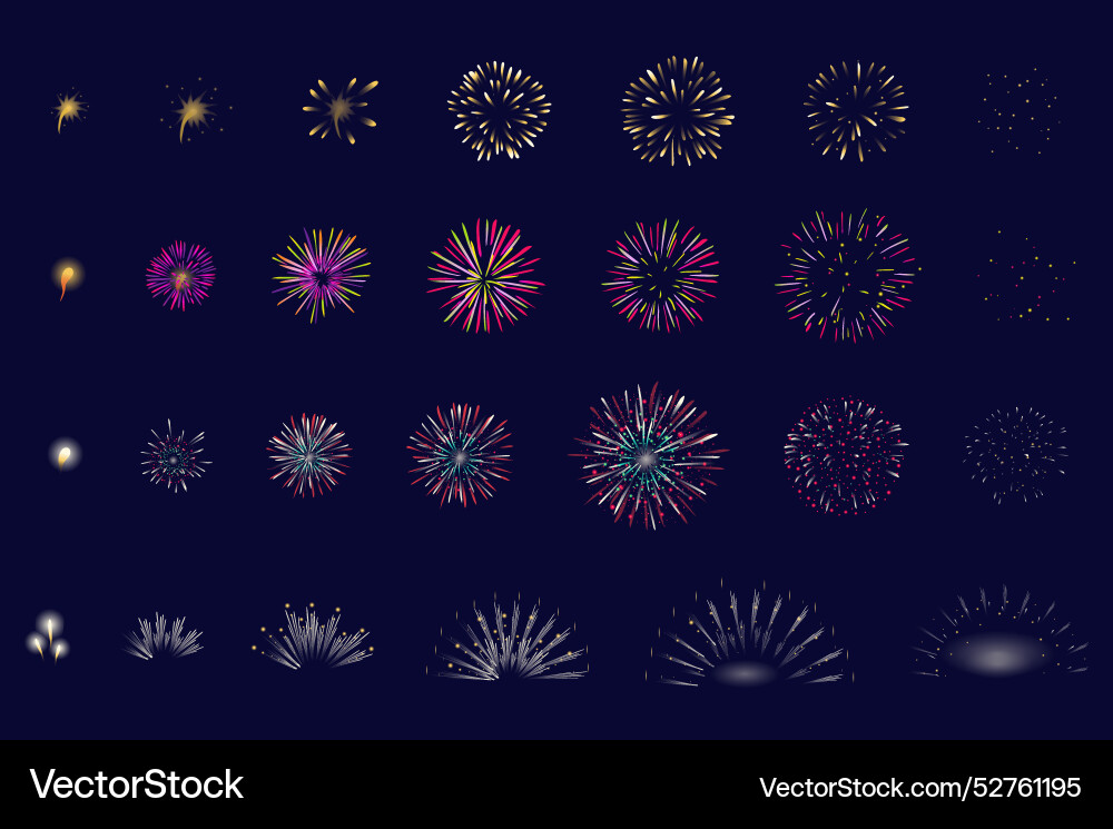 Firework animation mega set elements in flat Vector Image