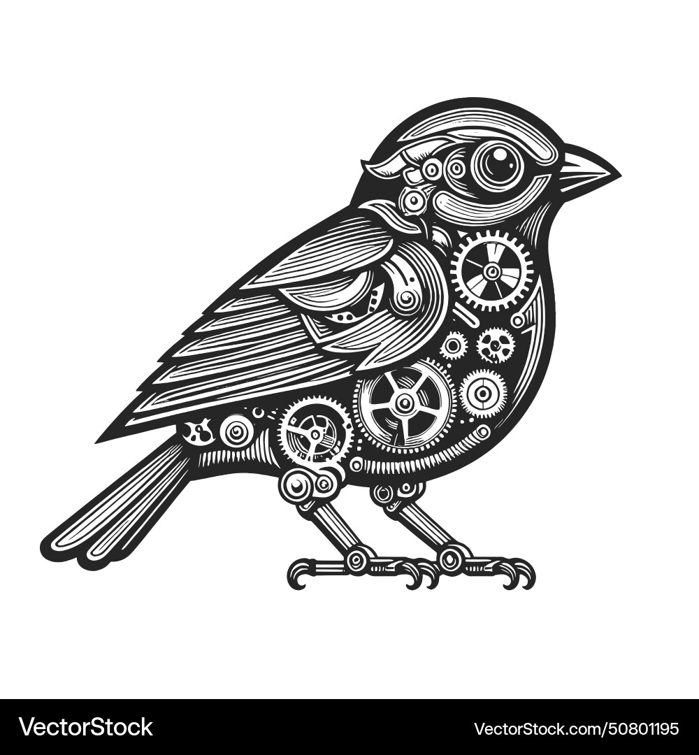 Mechanical bird engraving Royalty Free Vector Image
