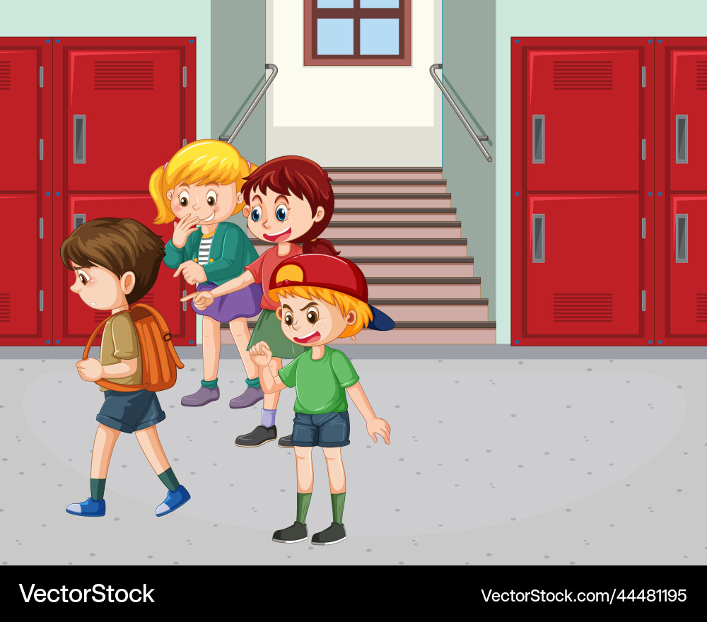 School bullying with student cartoon characters Vector Image