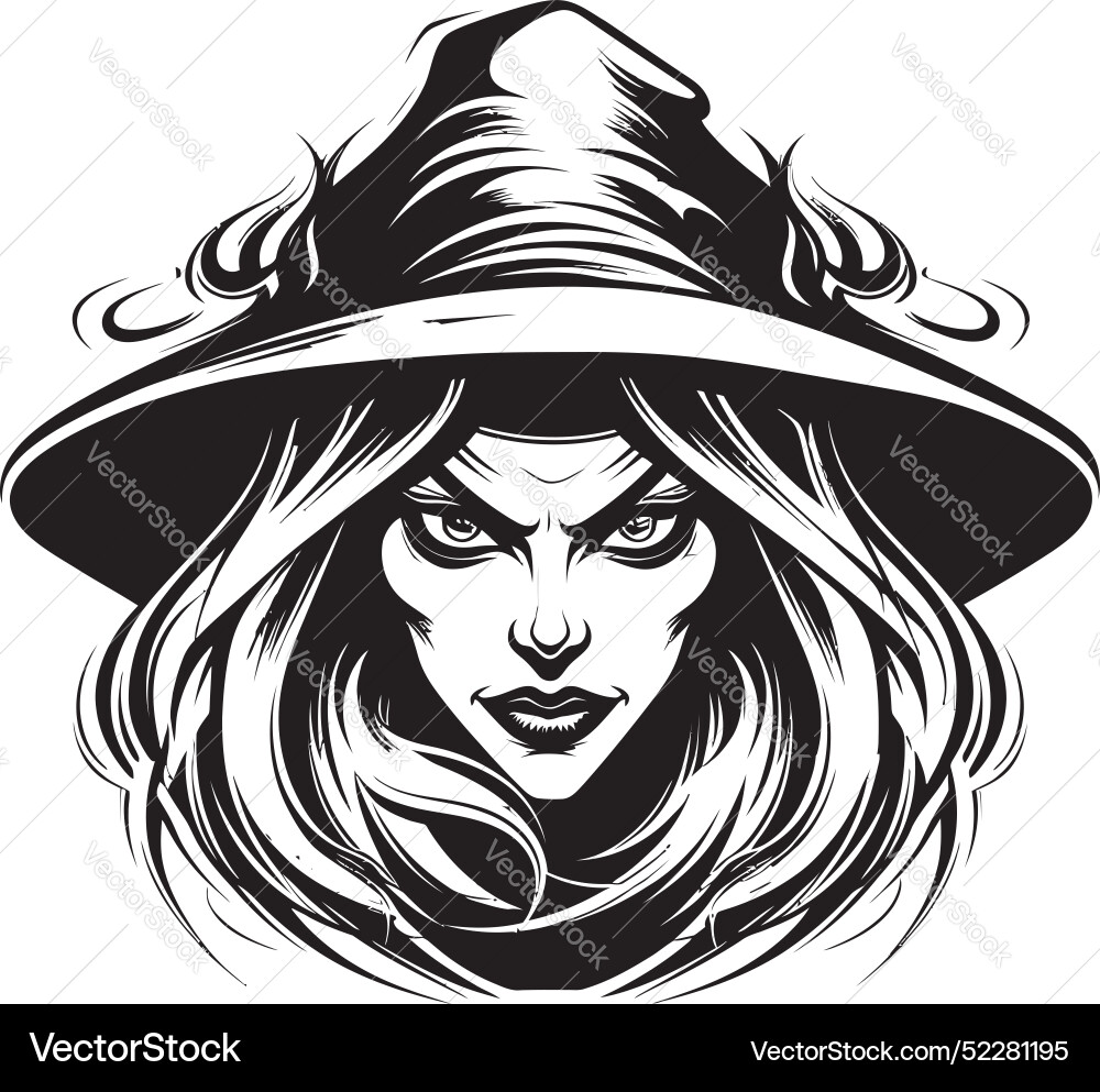 Shadowed sorcery sinister witch monster symbol Vector Image