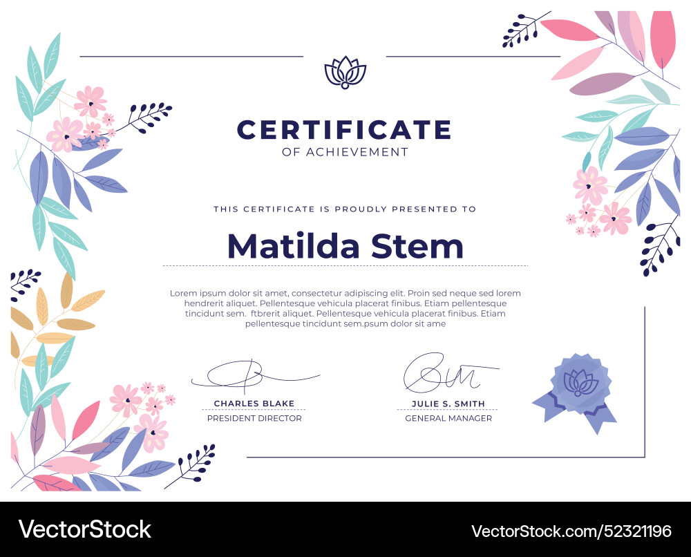 Floral certificate template concept Royalty Free Vector