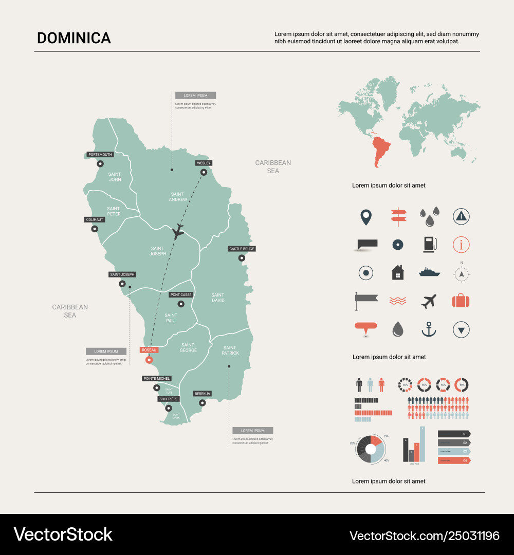 Map dominica high detailed country Royalty Free Vector Image