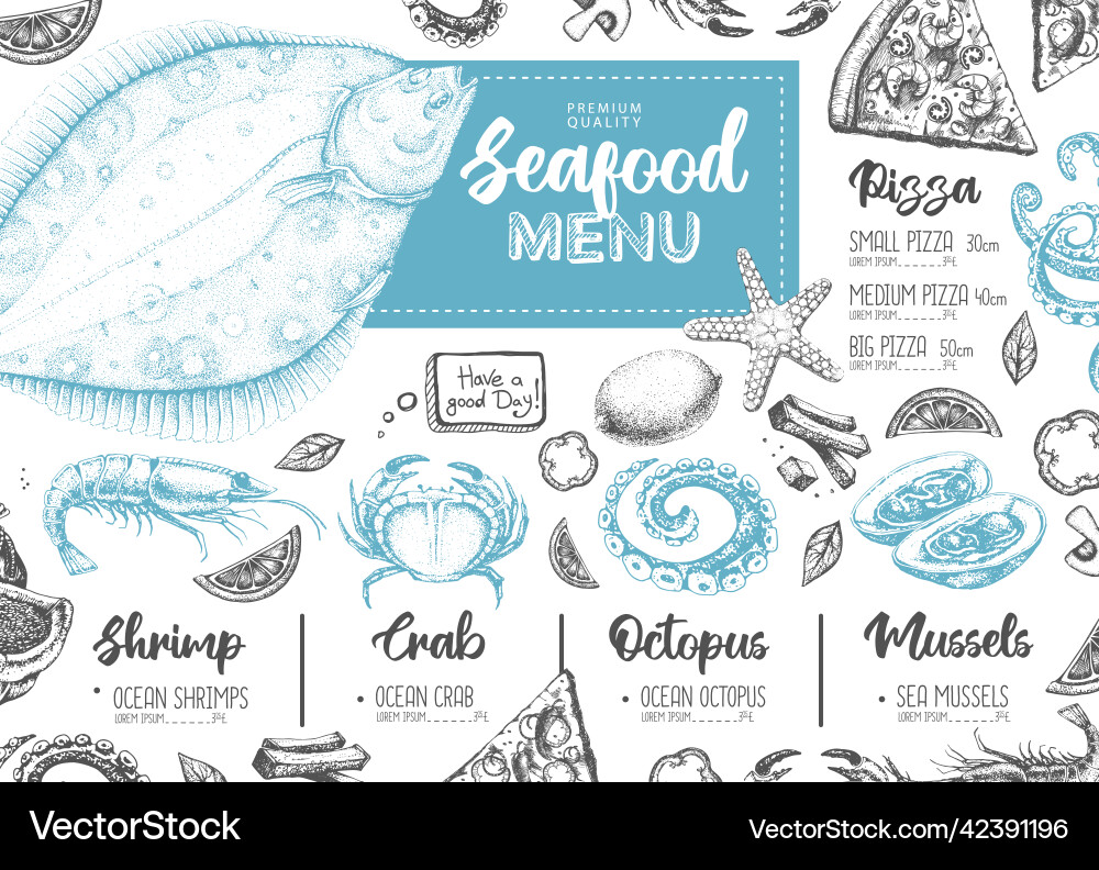 Seafood restaurant menu design Royalty Free Vector Image