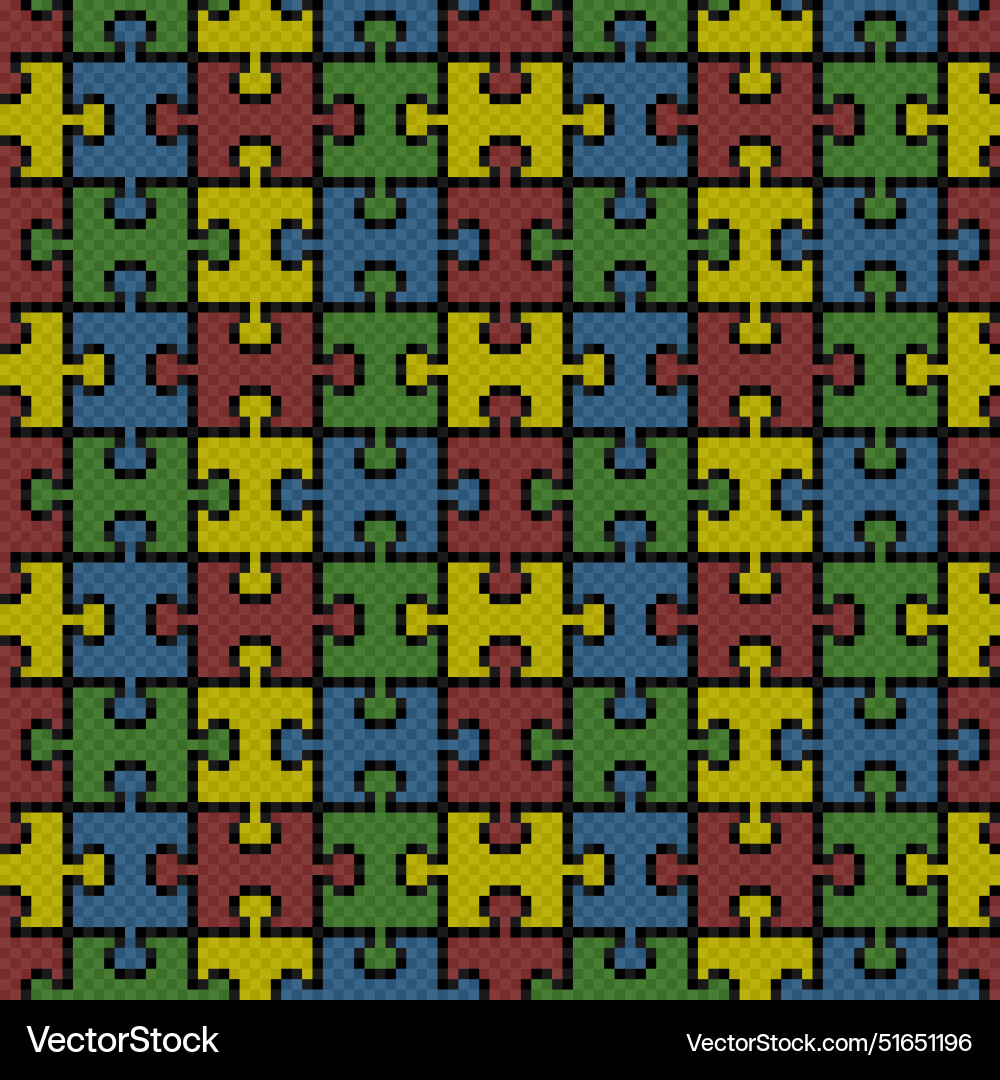 Seamless pixel background with puzzle Royalty Free Vector