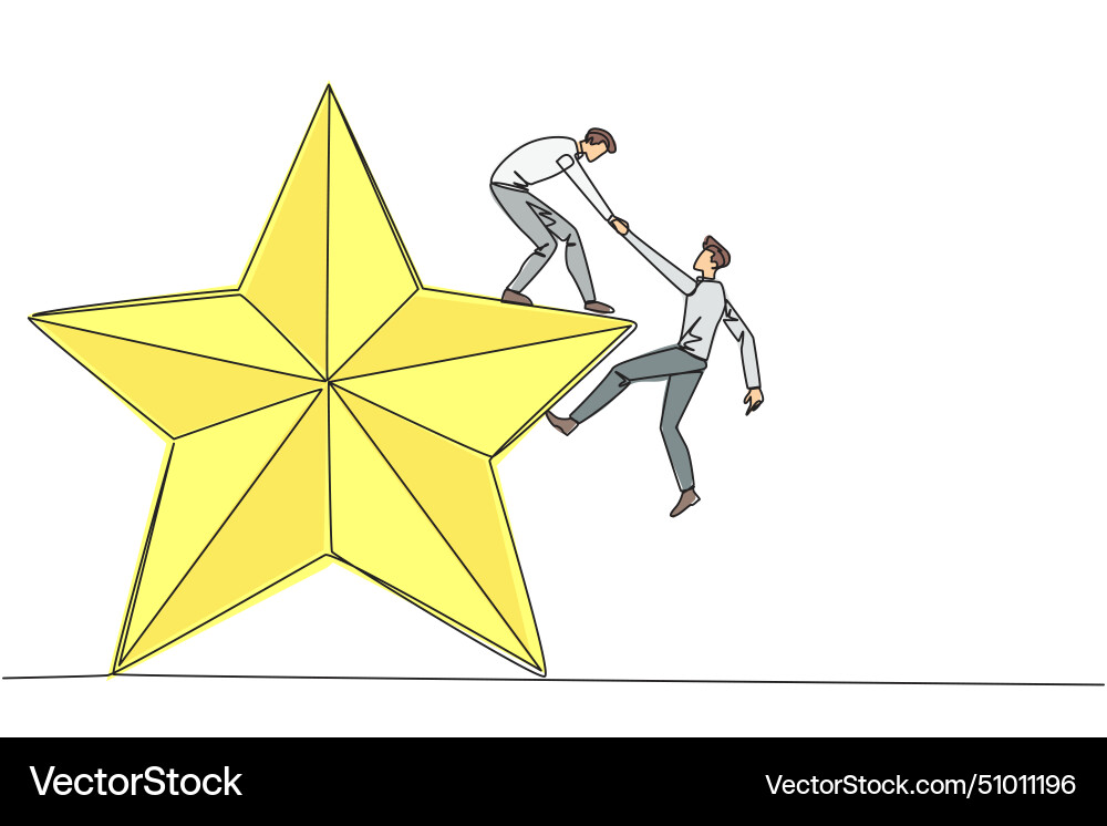 Single one line drawing businessman helps Vector Image