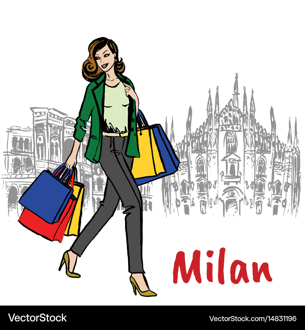 Woman and milan cathedral Royalty Free Vector Image