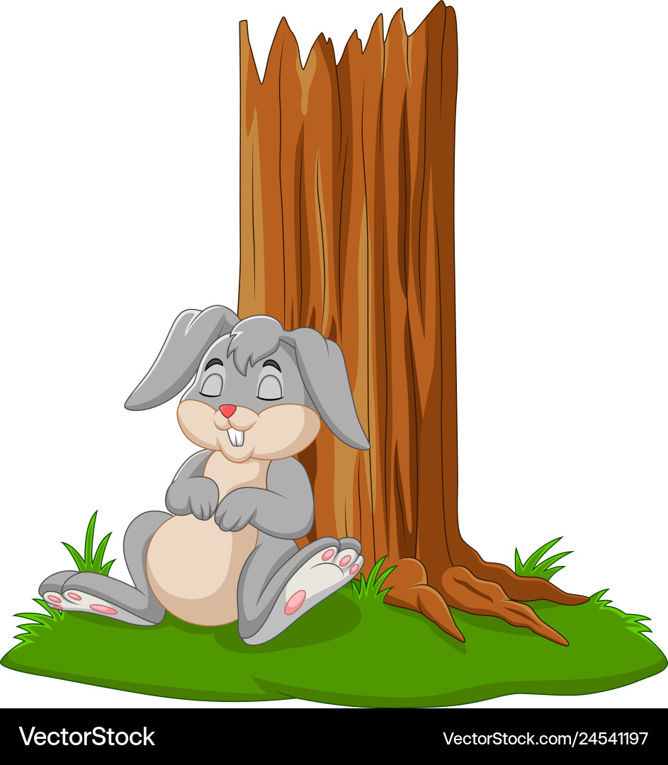 Cartoon rabbit sleeping under tree Royalty Free Vector Image