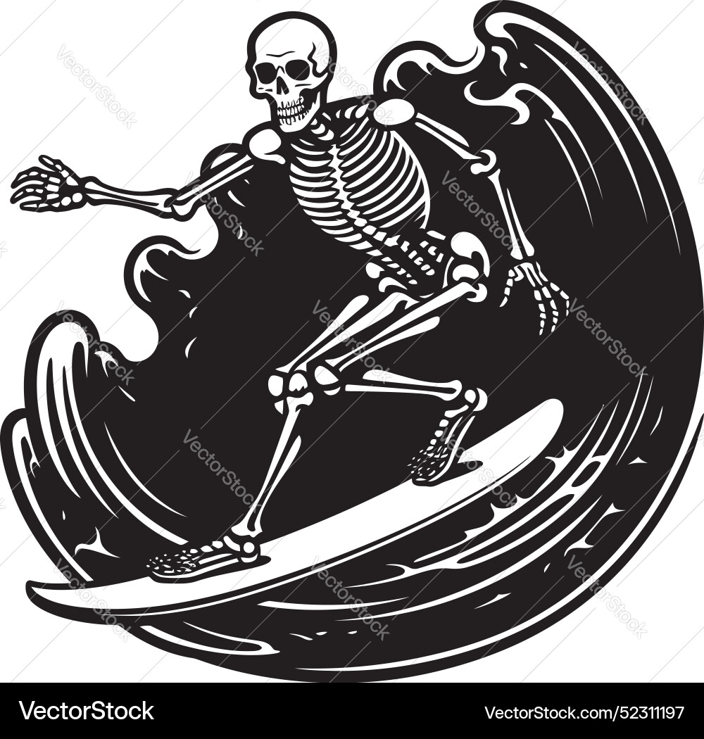Coastal bones cartoon skeleton surfers wave Vector Image