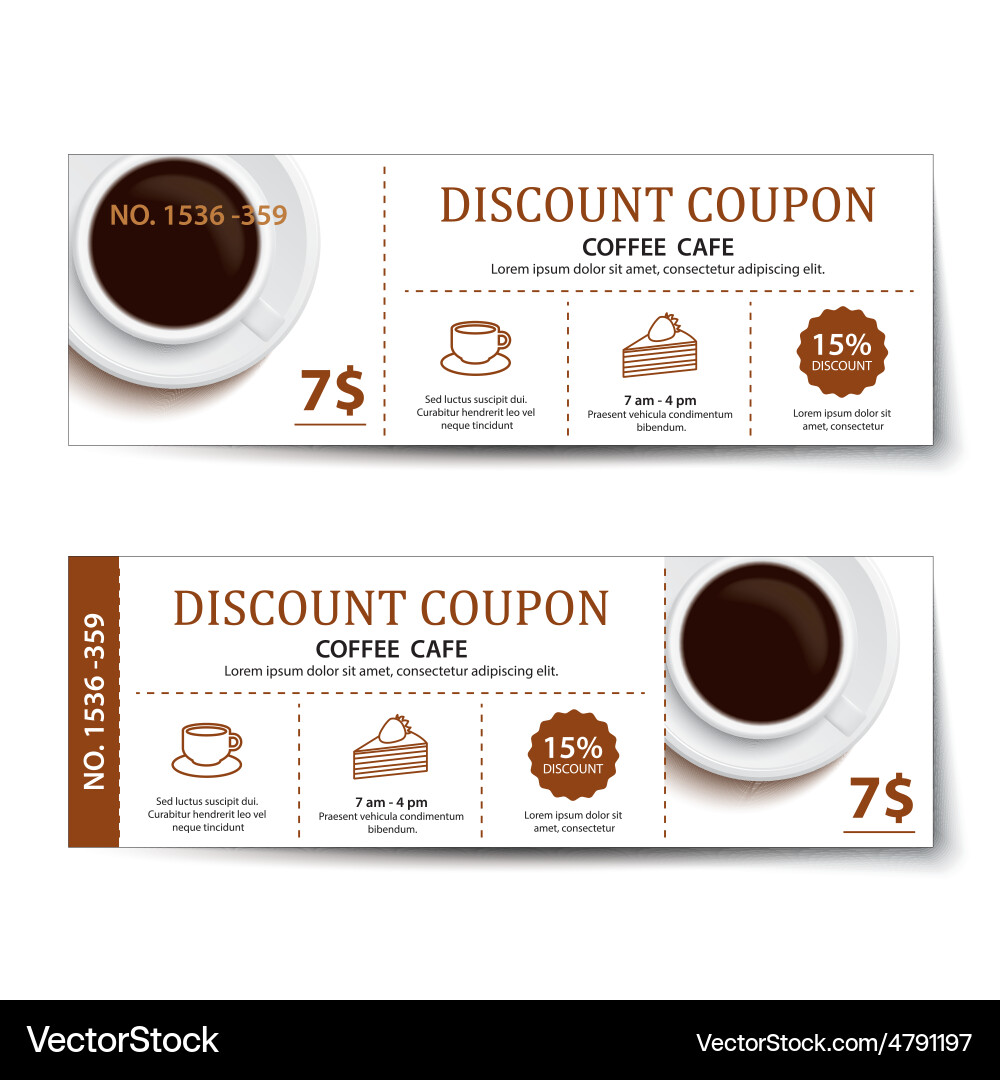 Coffee coupon discount template design Royalty Free Vector