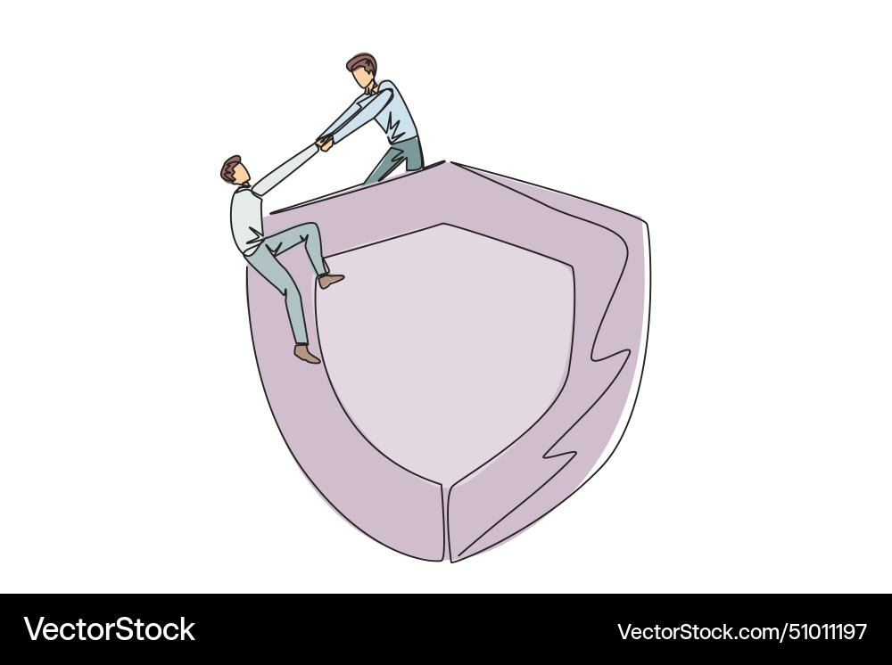 Continuous one line drawing businessman helps Vector Image