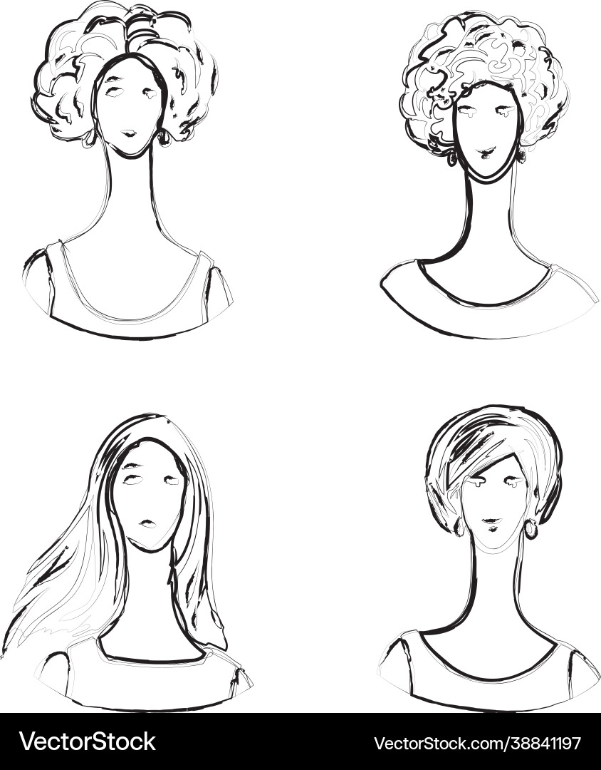 Contour drawings portraits various young Vector Image
