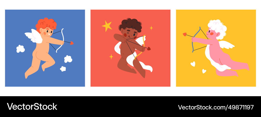 Cute flying angels with a bow and arrow Royalty Free Vector